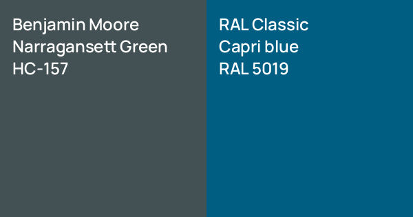 Benjamin Moore Narragansett Green vs. RAL Classic Capri blue comparison