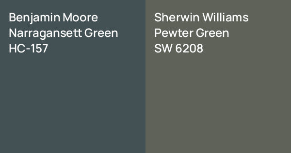 Benjamin Moore Narragansett Green vs. Sherwin Williams Pewter Green ...