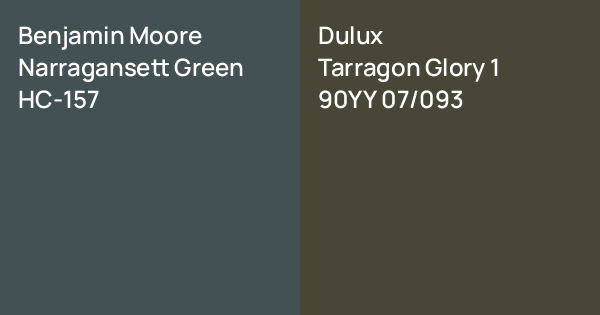 Benjamin Moore Narragansett Green vs. Dulux Tarragon Glory 1 comparison