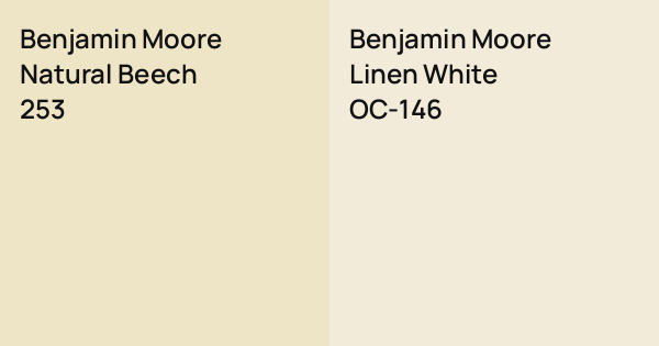 Benjamin Moore Natural Beech vs. Benjamin Moore Linen White comparison