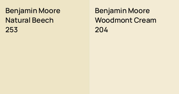 Benjamin Moore Natural Beech vs. Benjamin Moore Woodmont Cream comparison