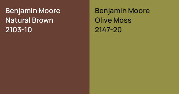 Benjamin Moore Natural Brown vs. Benjamin Moore Olive Moss comparison