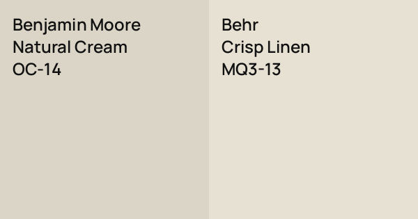 Benjamin Moore Natural Cream vs. Behr Crisp Linen comparison