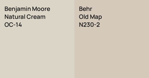 Benjamin Moore Natural Cream vs. Behr Old Map comparison
