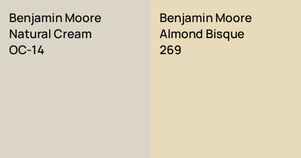 Benjamin Moore Natural Cream vs. Benjamin Moore Almond Bisque comparison