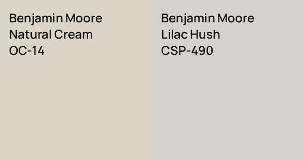 Benjamin Moore Natural Cream vs. Benjamin Moore Lilac Hush comparison