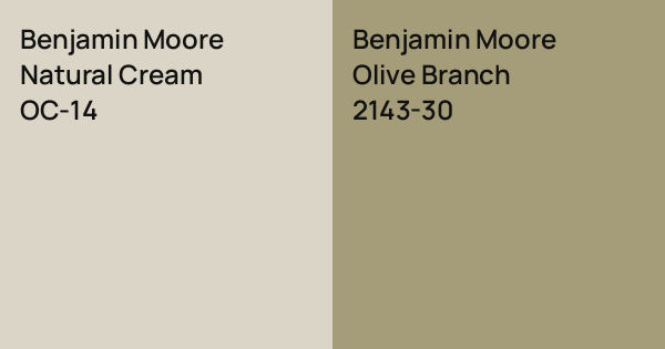 Benjamin Moore Natural Cream vs. Benjamin Moore Olive Branch comparison