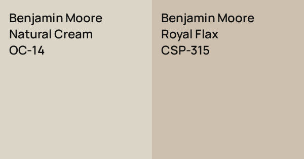 Benjamin Moore Natural Cream vs. Benjamin Moore Royal Flax comparison