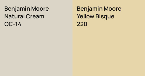 Benjamin Moore Natural Cream vs. Benjamin Moore Yellow Bisque comparison