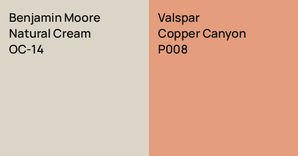 Benjamin Moore Natural Cream vs. Valspar Copper Canyon comparison