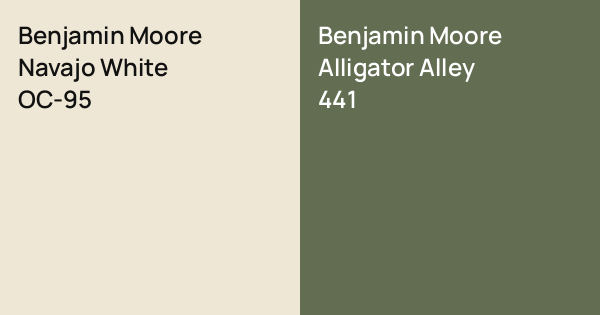 Benjamin Moore Navajo White vs. Benjamin Moore Alligator Alley comparison