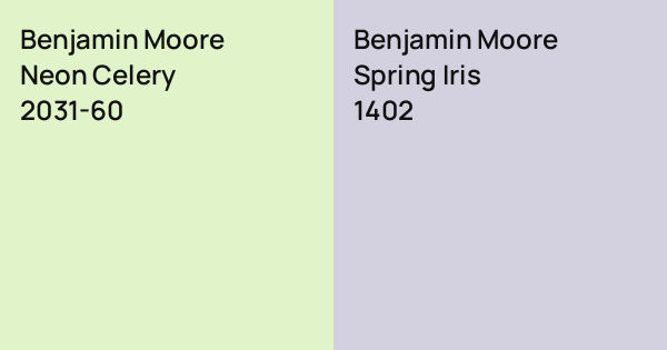 Benjamin Moore Neon Celery vs. Benjamin Moore Spring Iris comparison