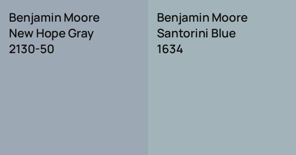 Benjamin Moore New Hope Gray vs. Benjamin Moore Santorini Blue comparison