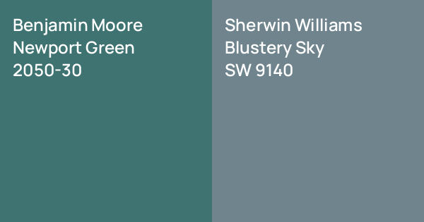Benjamin Moore Newport Green vs. Sherwin Williams Blustery Sky comparison