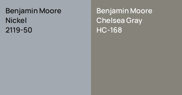 Benjamin Moore Nickel vs. Benjamin Moore Chelsea Gray comparison