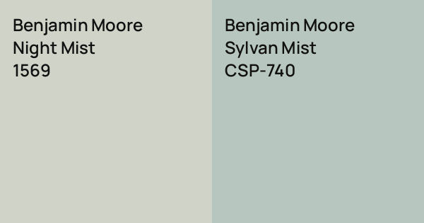 Benjamin Moore Night Mist vs. Benjamin Moore Sylvan Mist comparison