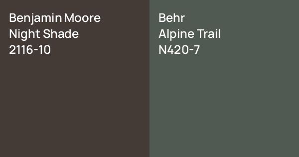 Benjamin Moore Night Shade vs. Behr Alpine Trail comparison