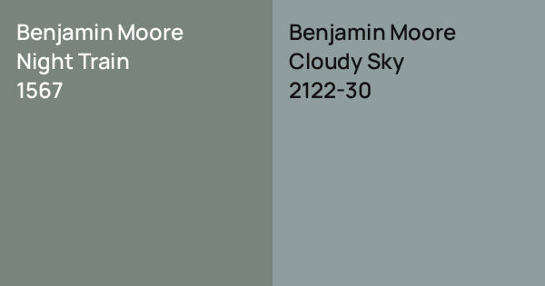 Benjamin Moore Night Train vs. Benjamin Moore Cloudy Sky comparison