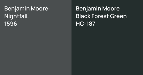 Benjamin Moore Nightfall vs. Benjamin Moore Black Forest Green comparison