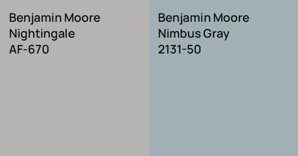 Benjamin Moore Nightingale vs. Benjamin Moore Nimbus Gray comparison