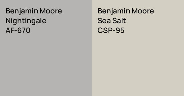 Benjamin Moore Nightingale vs. Benjamin Moore Sea Salt comparison