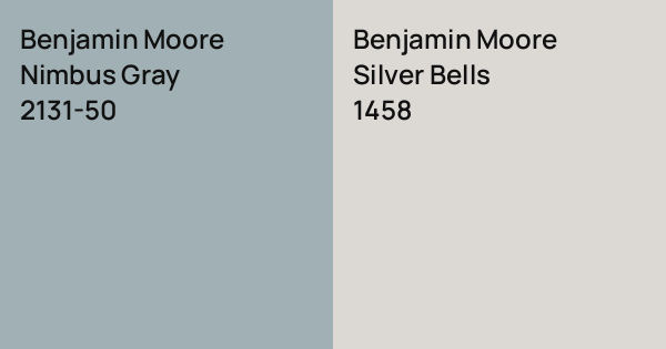 Benjamin Moore Nimbus Gray vs. Benjamin Moore Silver Bells comparison