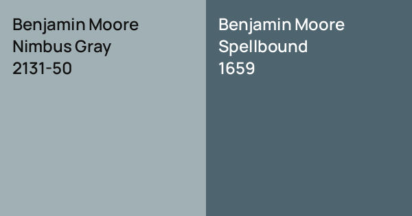 Benjamin Moore Nimbus Gray vs. Benjamin Moore Spellbound comparison