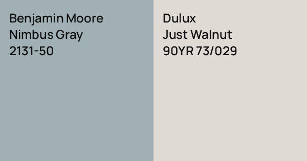 Benjamin Moore Nimbus Gray vs. Dulux Just Walnut comparison