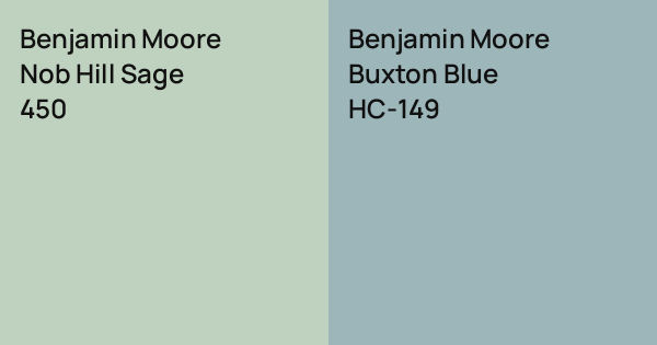 Benjamin Moore Nob Hill Sage vs. Benjamin Moore Buxton Blue comparison