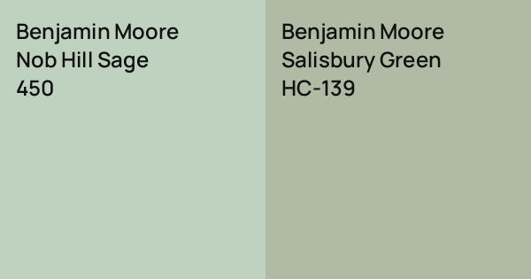 Benjamin Moore Nob Hill Sage vs. Benjamin Moore Salisbury Green comparison