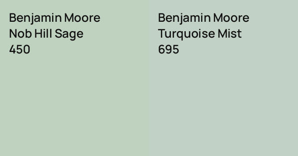 Benjamin Moore Nob Hill Sage vs. Benjamin Moore Turquoise Mist comparison