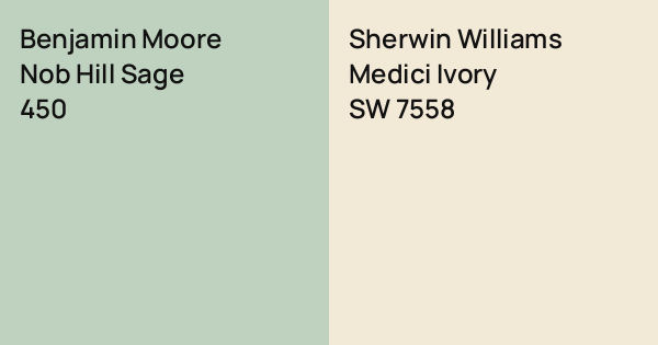 Benjamin Moore Nob Hill Sage vs. Sherwin Williams Medici Ivory comparison