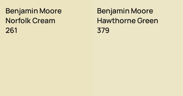 Benjamin Moore Norfolk Cream vs. Benjamin Moore Hawthorne Green comparison