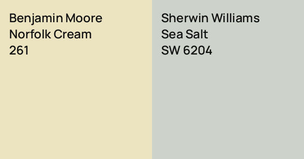 Benjamin Moore Norfolk Cream vs. Sherwin Williams Sea Salt comparison