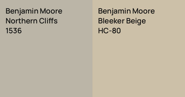 Benjamin Moore Northern Cliffs vs. Benjamin Moore Bleeker Beige comparison