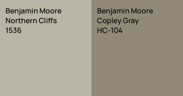 Benjamin Moore Northern Cliffs vs. Benjamin Moore Copley Gray comparison