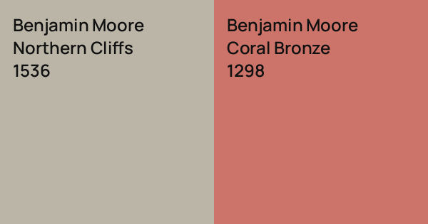 Benjamin Moore Northern Cliffs vs. Benjamin Moore Coral Bronze comparison