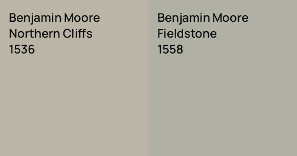 Benjamin Moore Northern Cliffs vs. Benjamin Moore Fieldstone comparison
