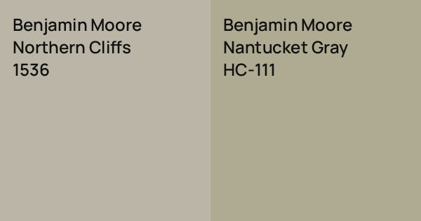 Benjamin Moore Northern Cliffs vs. Benjamin Moore Nantucket Gray comparison