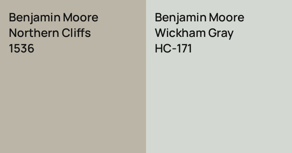 Benjamin Moore Northern Cliffs vs. Benjamin Moore Wickham Gray comparison
