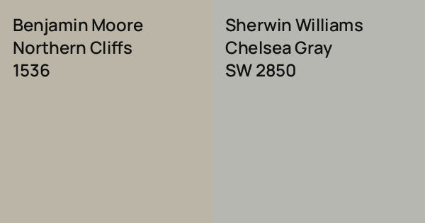 Benjamin Moore Northern Cliffs vs. Sherwin Williams Chelsea Gray comparison