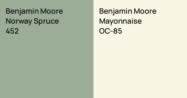 Benjamin Moore Norway Spruce vs. Benjamin Moore Mayonnaise comparison