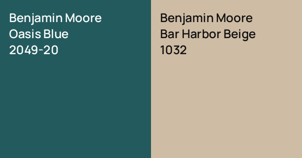 Benjamin Moore Oasis Blue vs. Benjamin Moore Bar Harbor Beige comparison