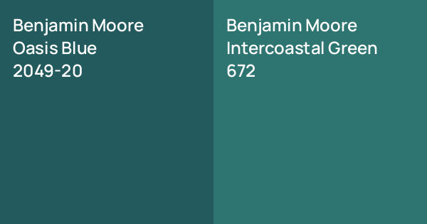 Benjamin Moore Oasis Blue vs. Benjamin Moore Intercoastal Green comparison