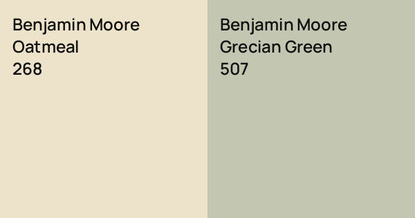 Benjamin Moore Oatmeal vs. Benjamin Moore Grecian Green comparison