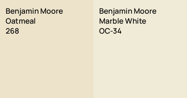 Benjamin Moore Oatmeal vs. Benjamin Moore Marble White comparison