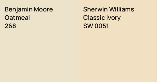 Benjamin Moore Oatmeal vs. Sherwin Williams Classic Ivory comparison