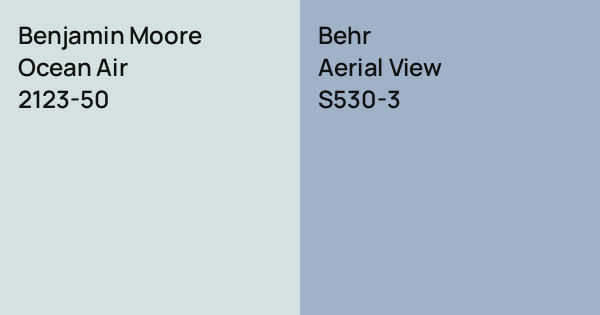 Benjamin Moore Ocean Air vs. Behr Aerial View comparison