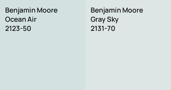 Benjamin Moore Ocean Air vs. Benjamin Moore Gray Sky comparison