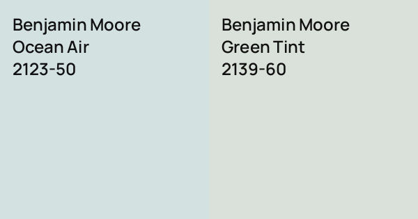 Benjamin Moore Ocean Air vs. Benjamin Moore Green Tint comparison